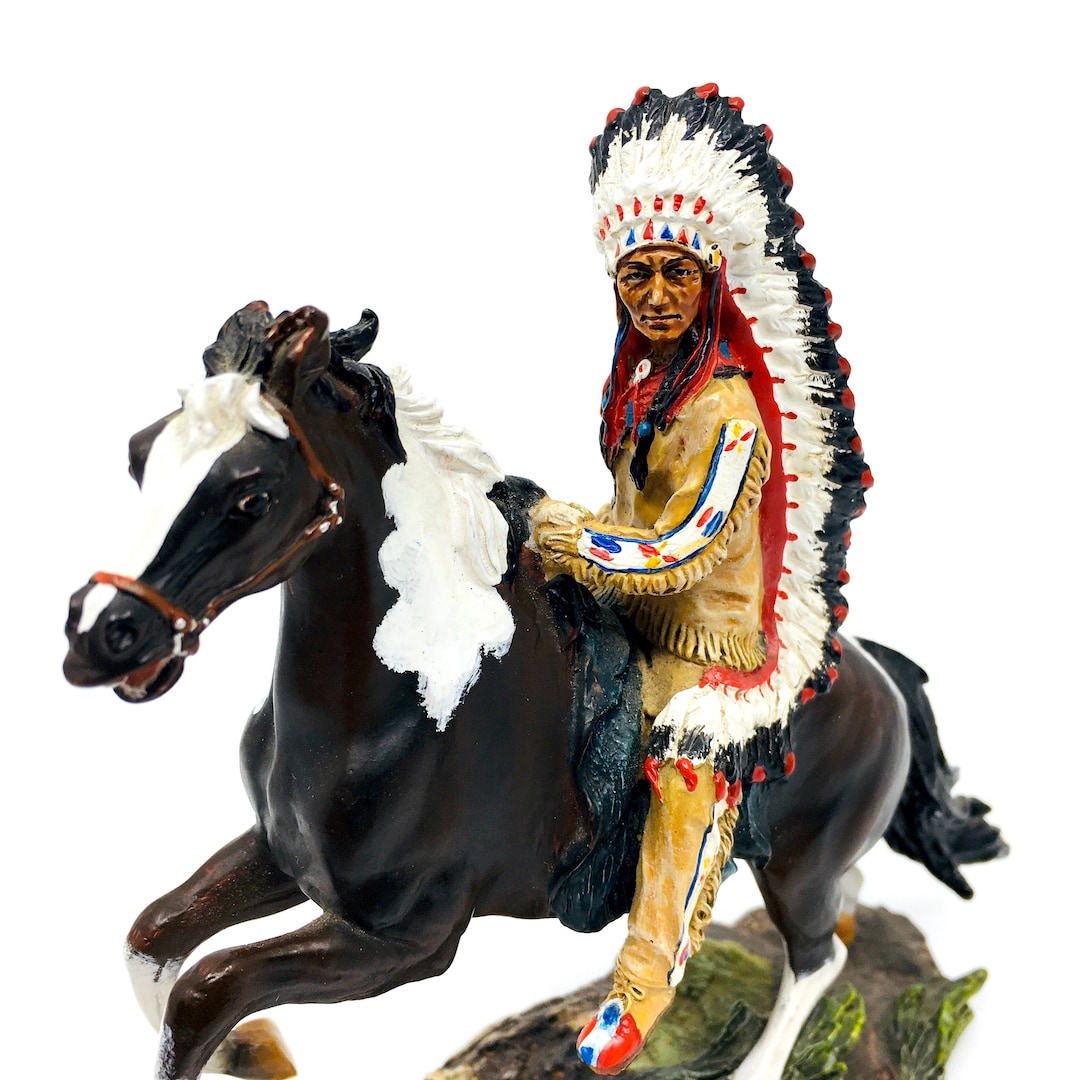 Native American Warrior on Horseback Pewter Figurine | Miniature ...