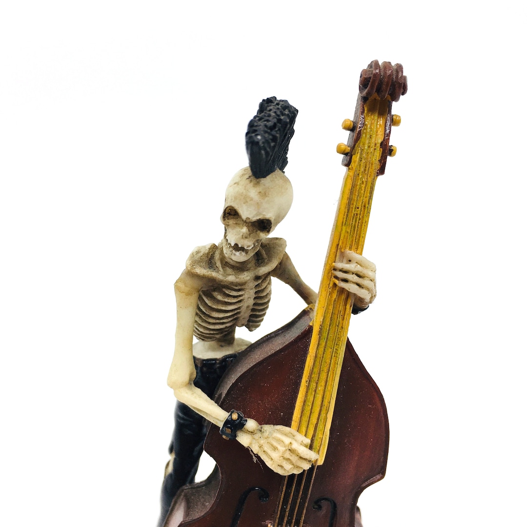 Punker Skeleton Figurine | Double Bass Player Statue | Halloween Music ...