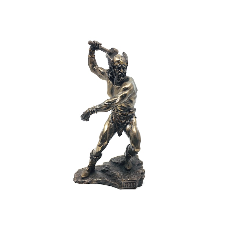 Norse God Thor Statue With Mjolnir - Viking Mythology Decor - Handmade ...