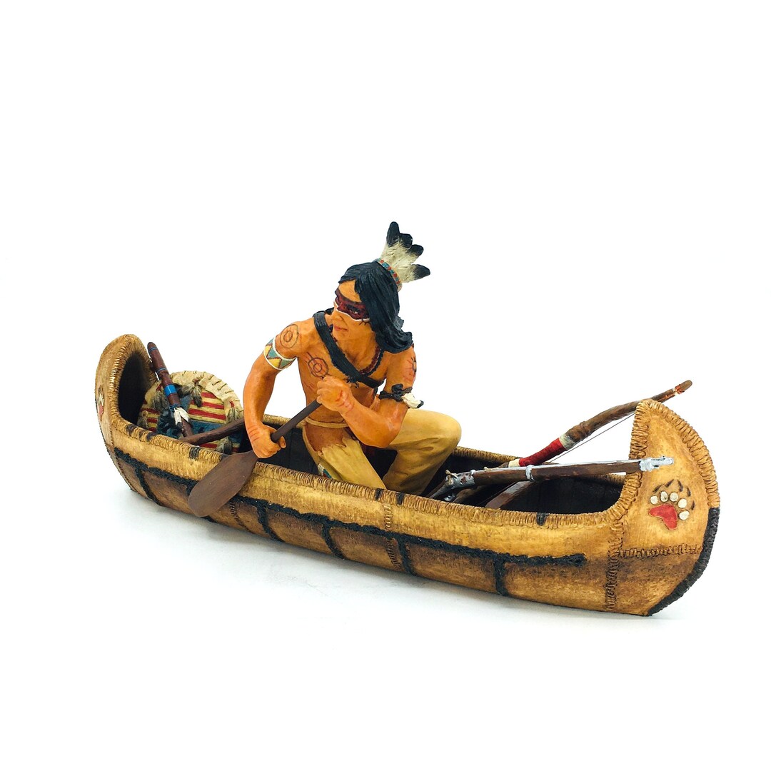Native American Warrior in Canoe Statue Native Americans Decor Resin ...