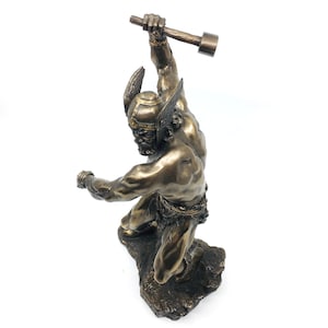 Norse God Thor Statue With Mjolnir - Viking Mythology Decor - Handmade ...