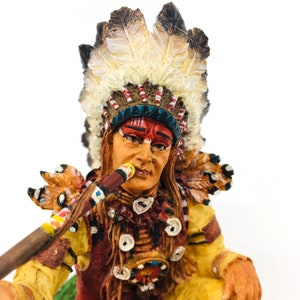 Indian Chief Smoking Peace Pipe Figurine – Native American Decor ...