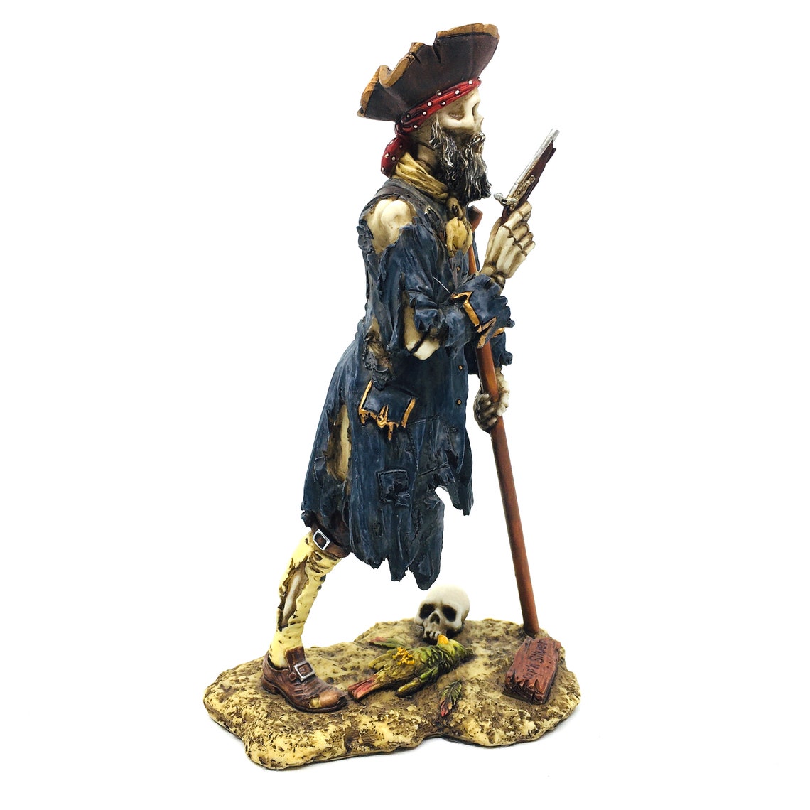Skeleton Pirate Captain Figurine | Long John Silver Statue | Nautical ...