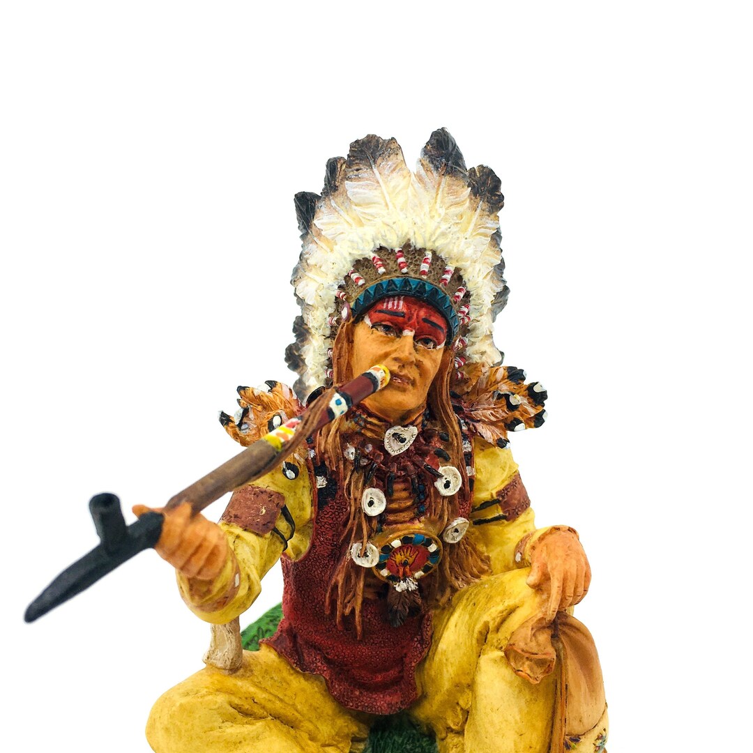Indian Chief Smoking Peace Pipe Figurine Native American - Etsy