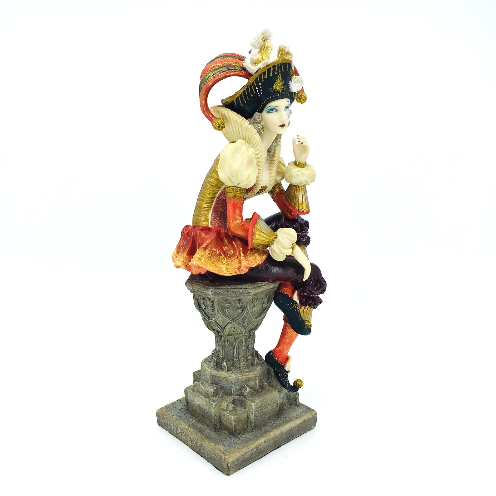 Female Court Jester Figurine – Handmade Harlequin Statue, Queen’s Fool ...