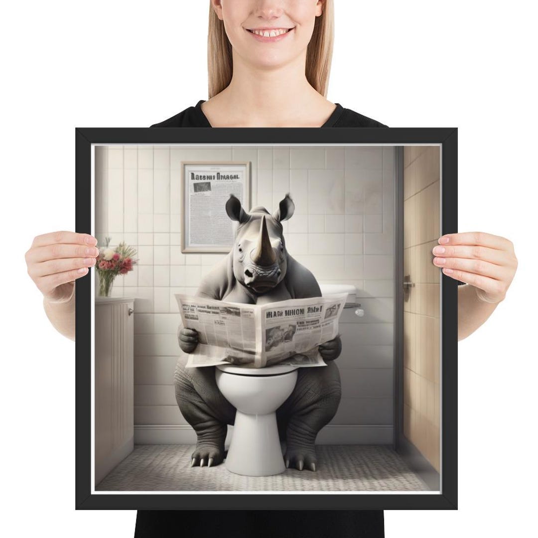 Funny Rhino Framed Poster Modern Humor Wall Art Bathroom Decor Toilet ...
