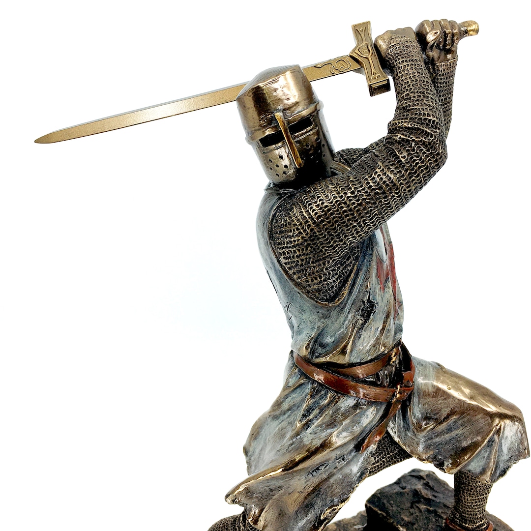 Knight Templar With Sword Statue | Medieval Crusader Figurine ...