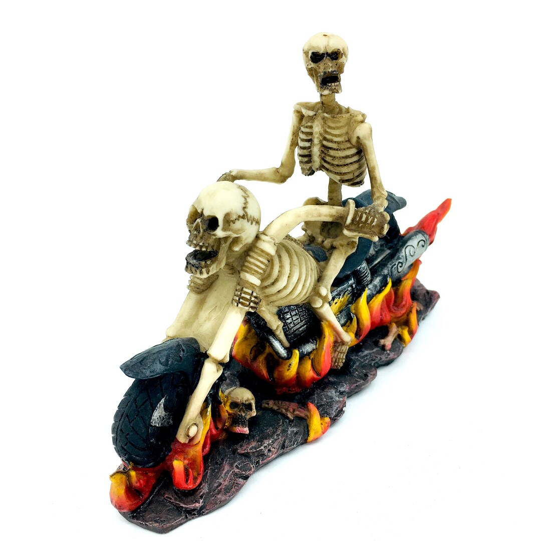 Skeleton on Motorcycle Figurines (set of 2) | Ghost Rider Decor ...