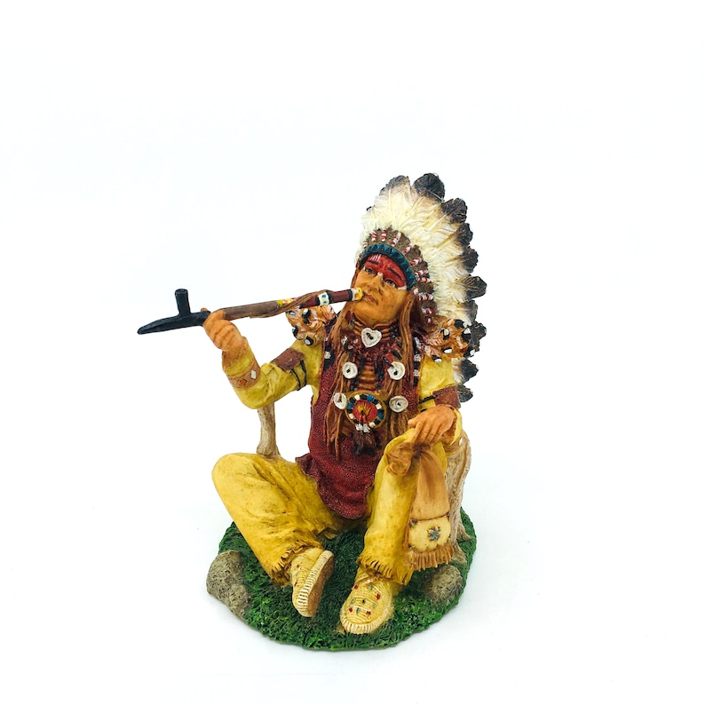 Indian Chief Smoking Peace Pipe Figurine Native American - Etsy