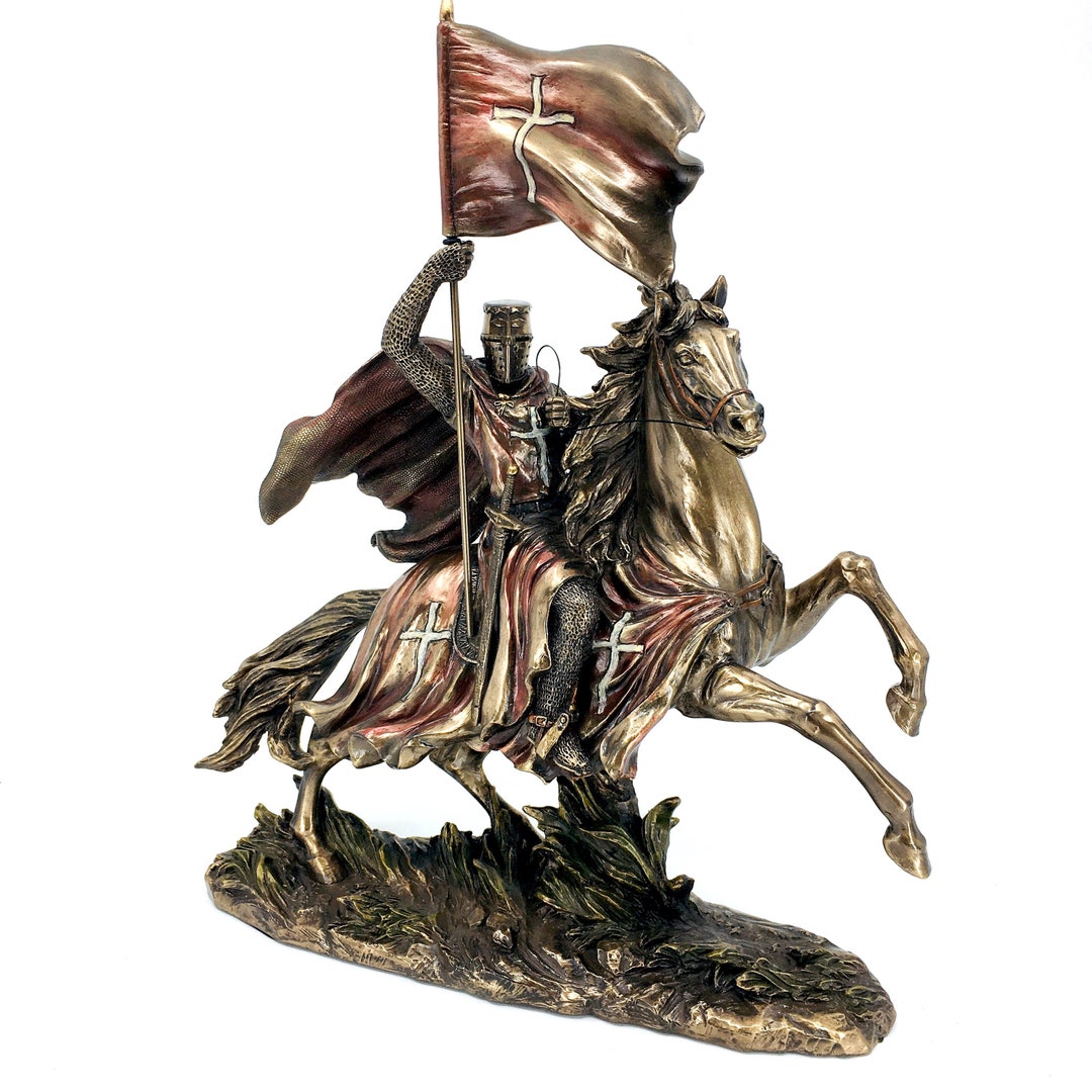Crusader Knight on Horseback Statue – Handmade Templar Warrior ...
