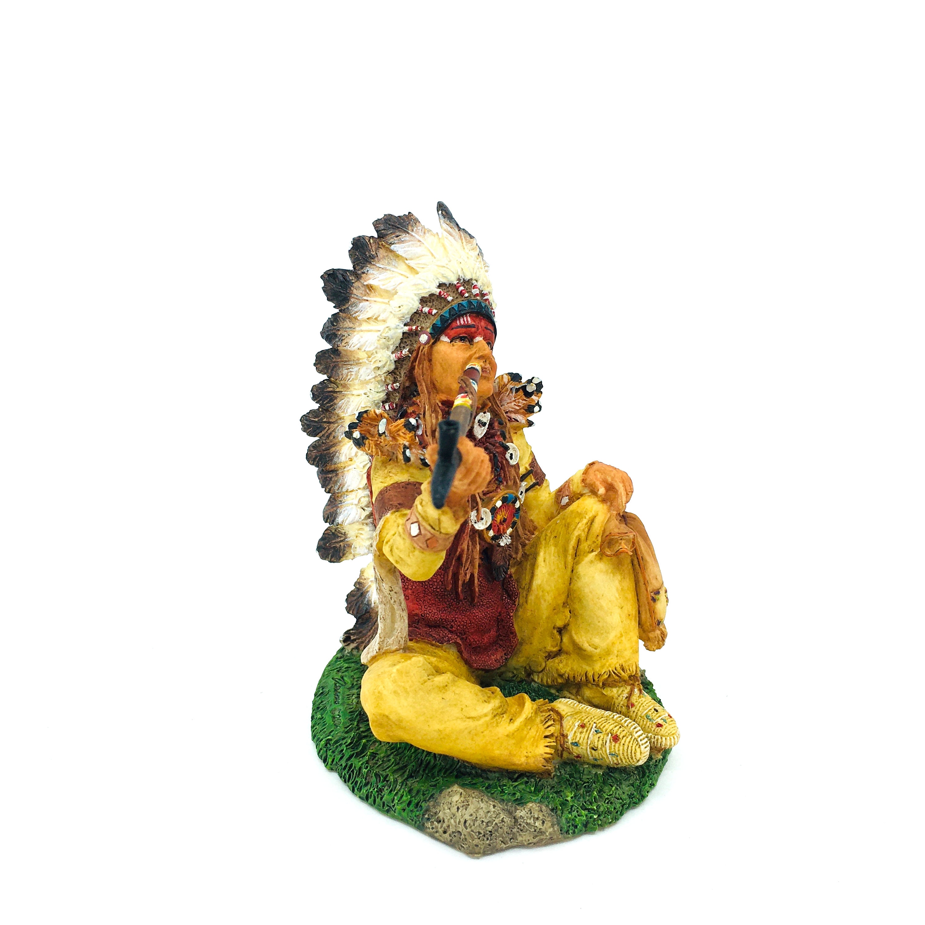 Indian Chief Smoking Peace Pipe Figurine Native American - Etsy