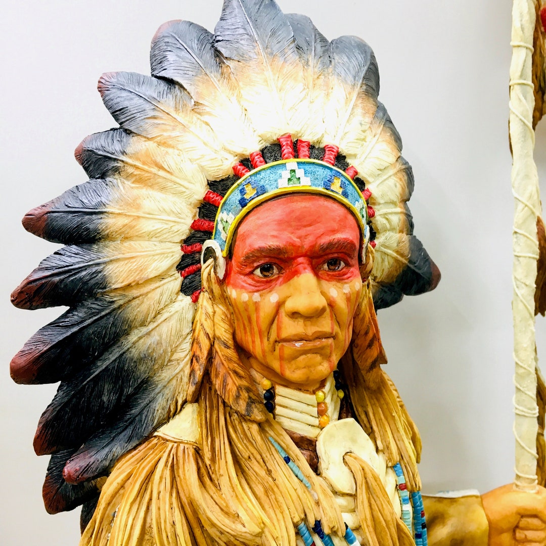 Large Indian Chief Statue – Native American Warrior With Spear & Peace ...