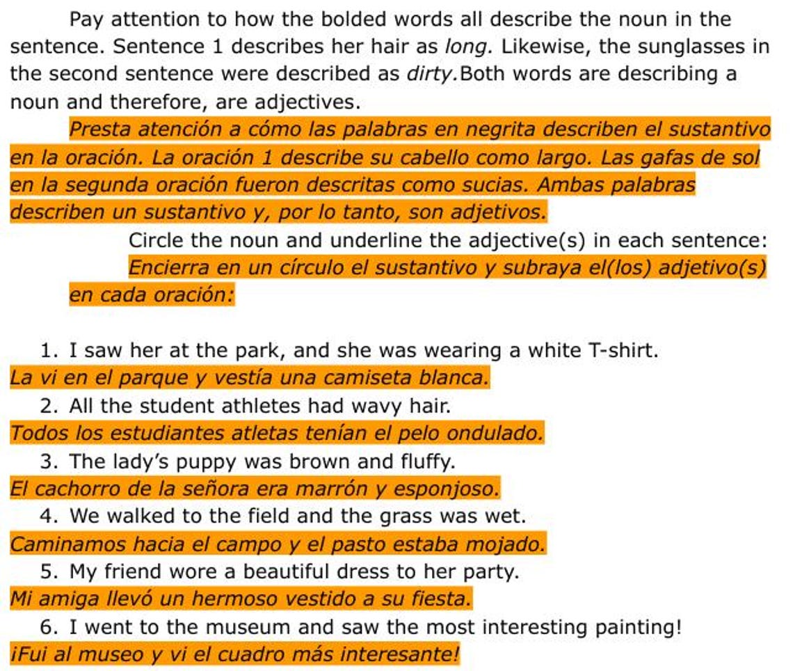 Parts of Speech Booklet Bilingual (SPANISH) - Etsy