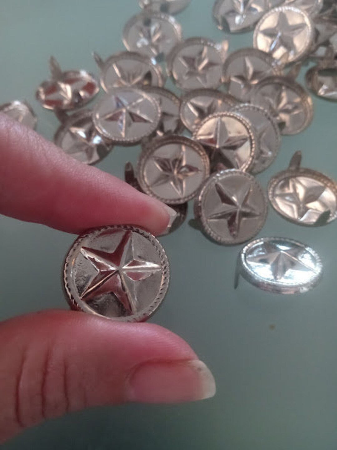 Lot of 50 Vintage 1980's Circular Metal Studs W/star Pattern Brand New ...