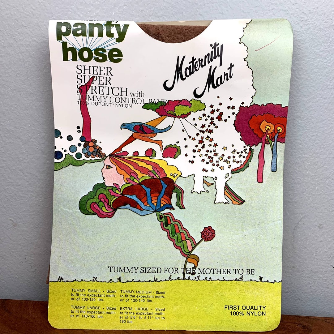 Vintage 70's Maternity Hosiery Tights Stockings Tan Brown Psychedelic ...