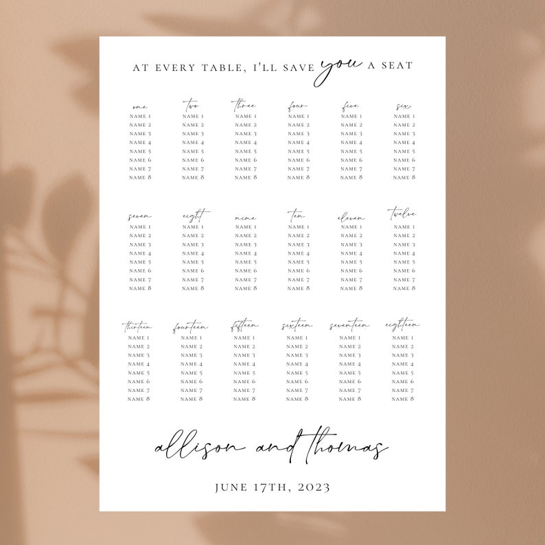 Custom Wedding Seating Chart Printable Wedding Seating Chart - Etsy