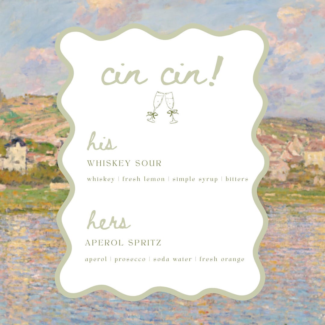 Cin Cin Wedding Sign, Printable Wedding Sign, Wedding Bar Menu ...