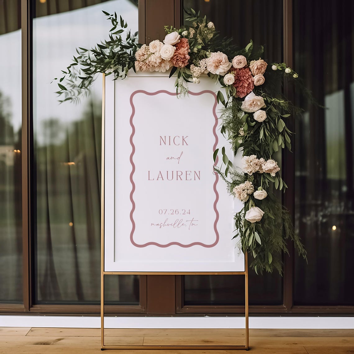 Modern Wedding Welcome Sign, Wavy Border Wedding Sign, Digital, Wedding ...
