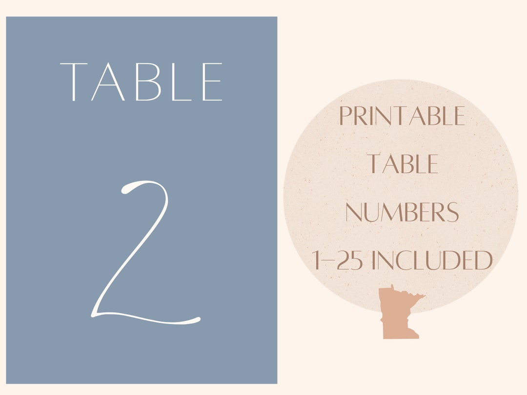 Dusty Blue Table Numbers, Printable Table Numbers, Simple Table Numbers ...