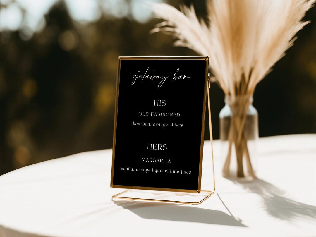 Getaway Bar Sign, Signature Drinks Sign, Wedding Bar Sign, Printable ...