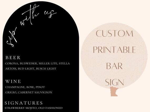 Custom Printable Bar Sign Wedding Bar Menu Sign Signature - Etsy