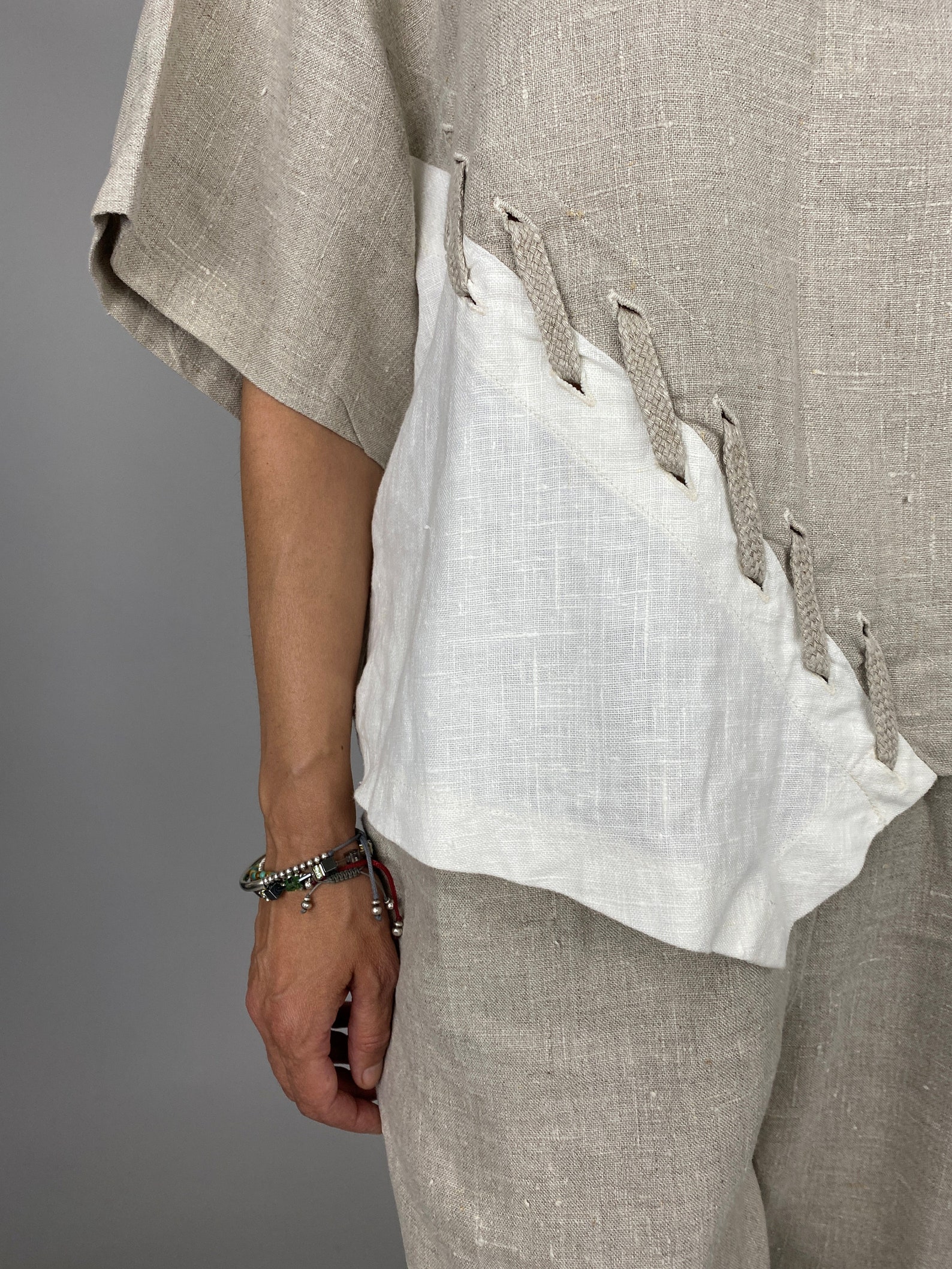 Vintage Beige Linen Matching Set for Women With Pants Size M , Linen ...