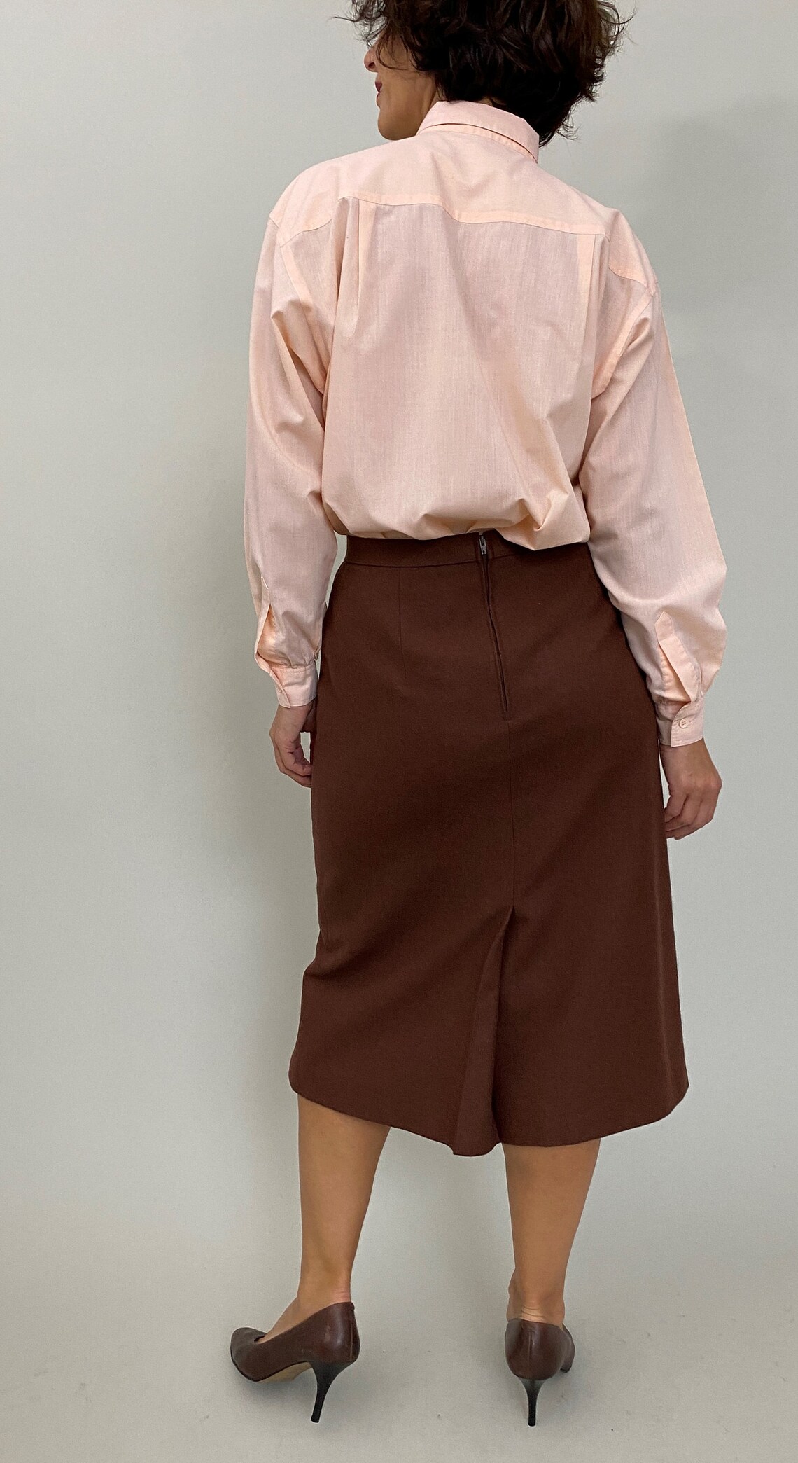 Vintage Peach Color Shirt for Women Size M , Chic Pink Blouse for Women ...