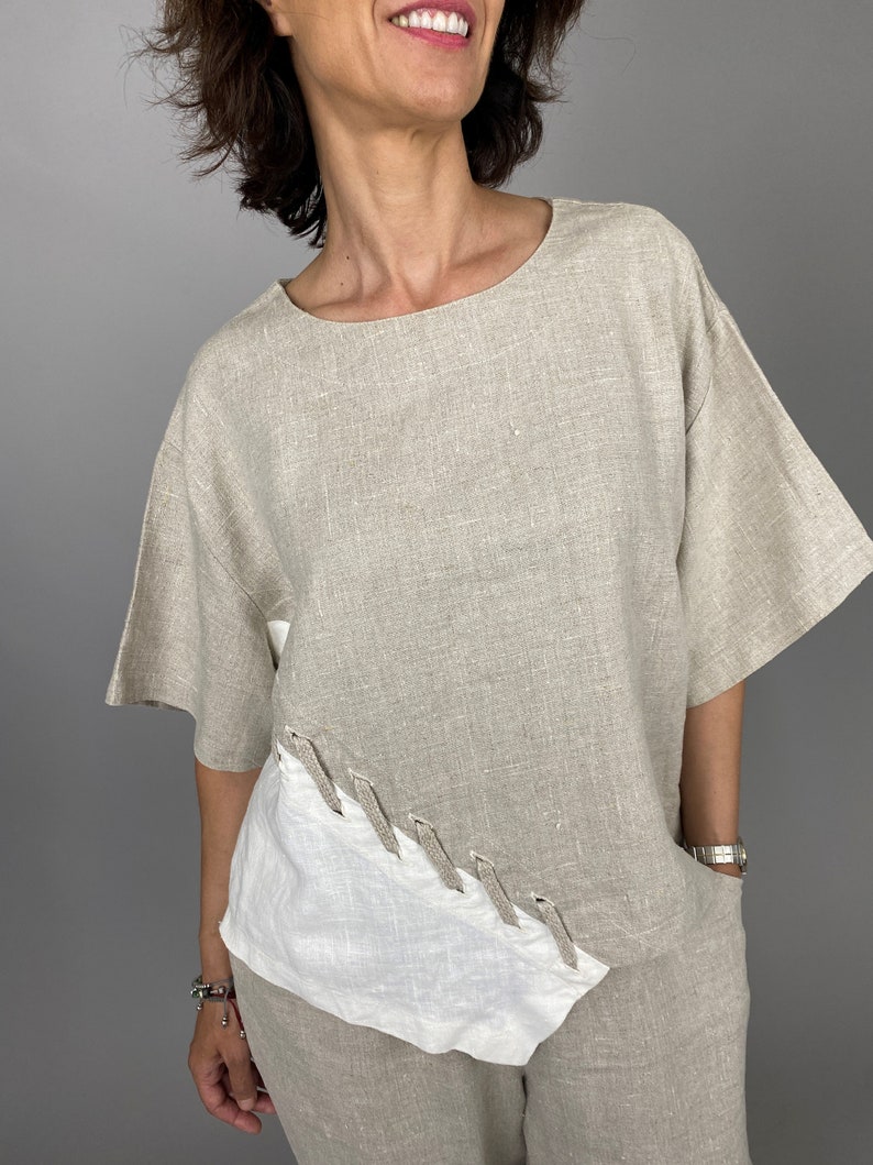 Vintage Beige Linen Matching Set for Women With Pants Size M , Linen ...