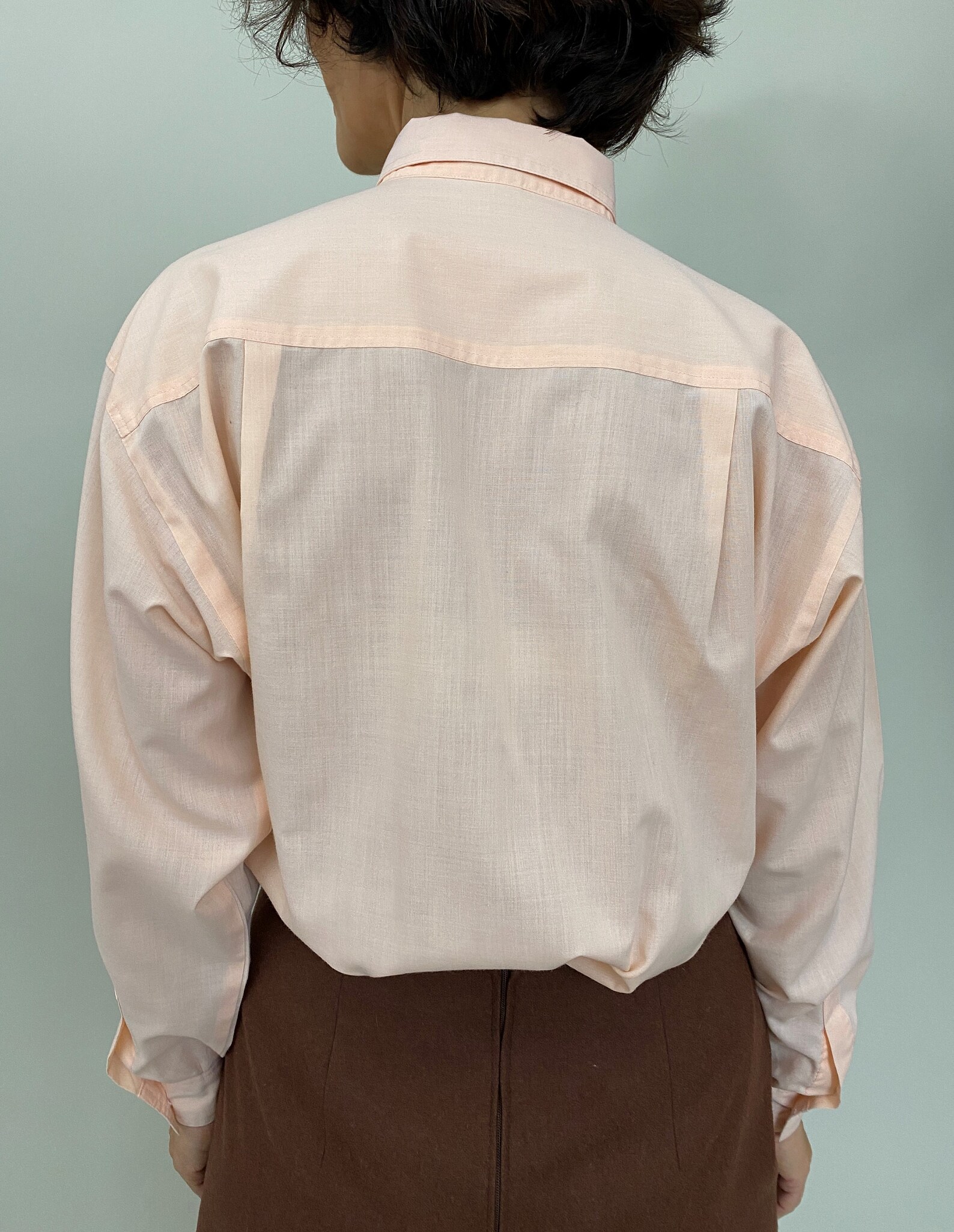 Vintage Peach Color Shirt for Women Size M , Chic Pink Blouse for Women ...