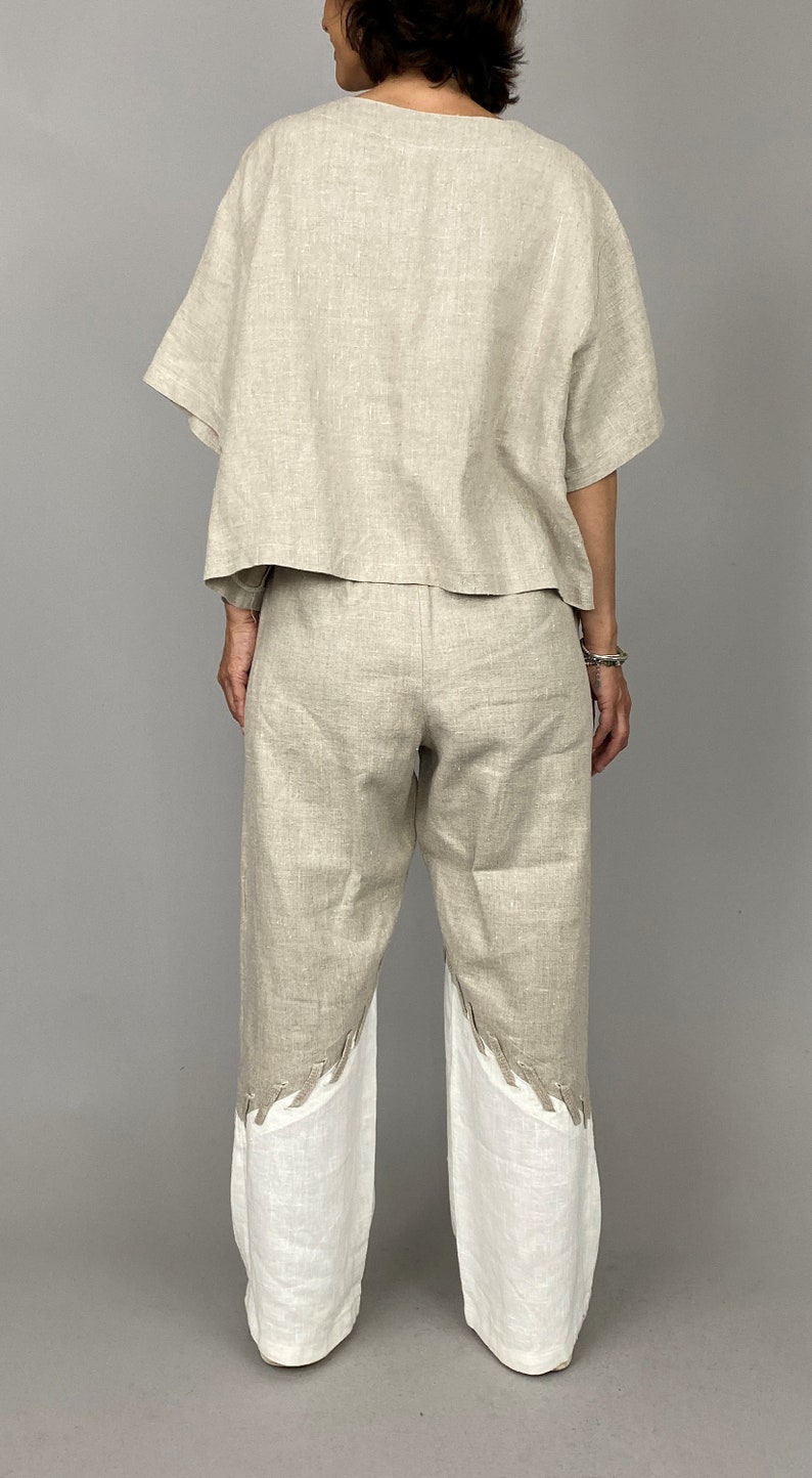 Vintage Beige Linen Matching Set for Women With Pants Size M , Linen ...