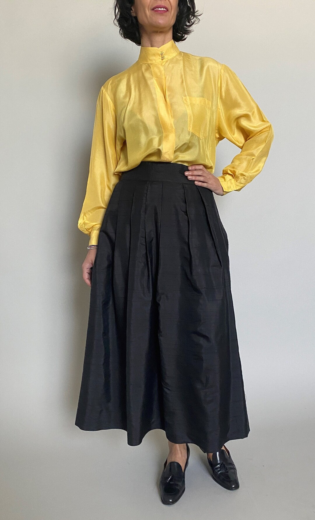 Vintage Yellow Silk Shirt for Women Size M Yellow Silk Blouse - Etsy