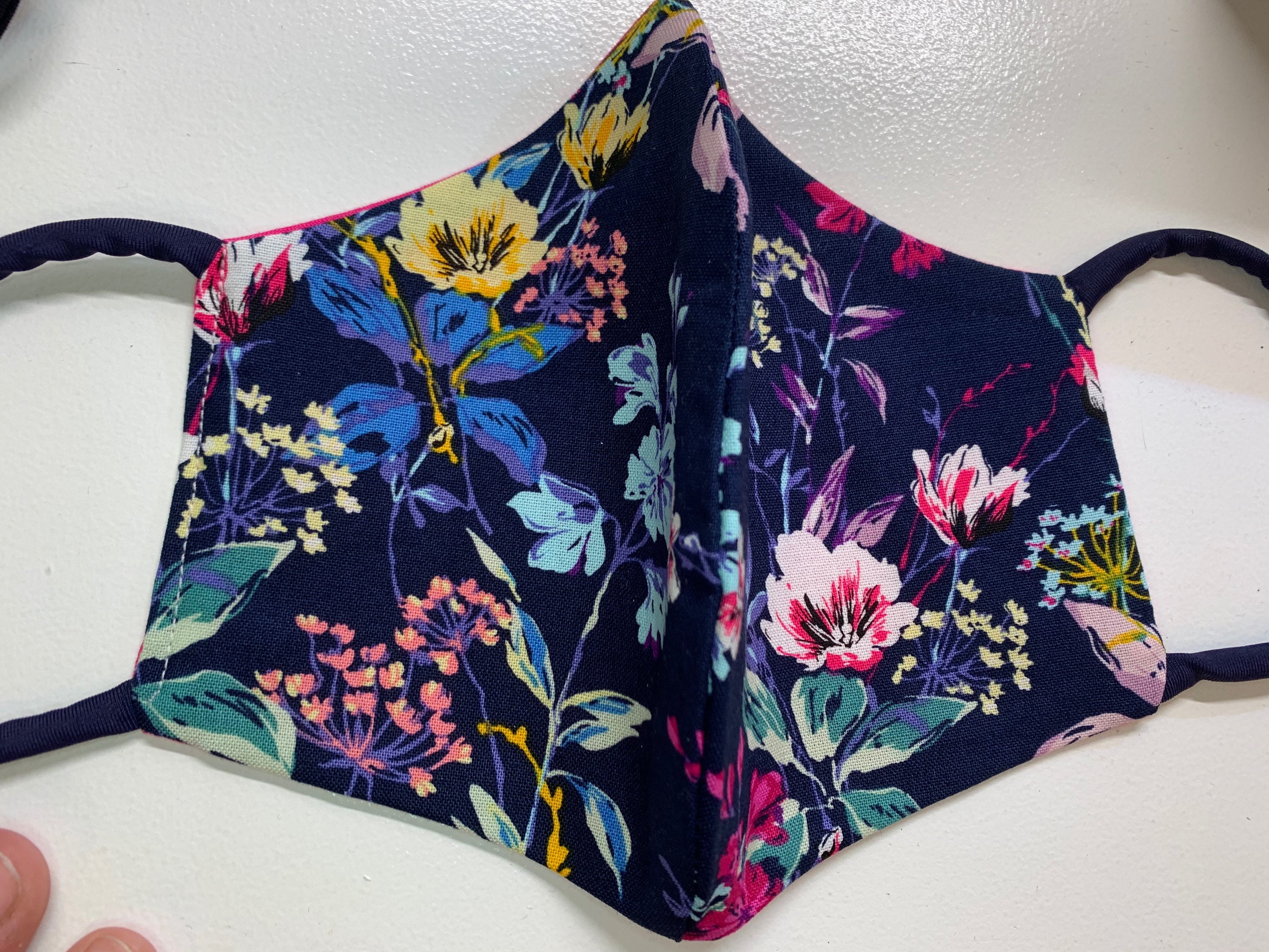 Navy Floral Reversible Mask | Etsy