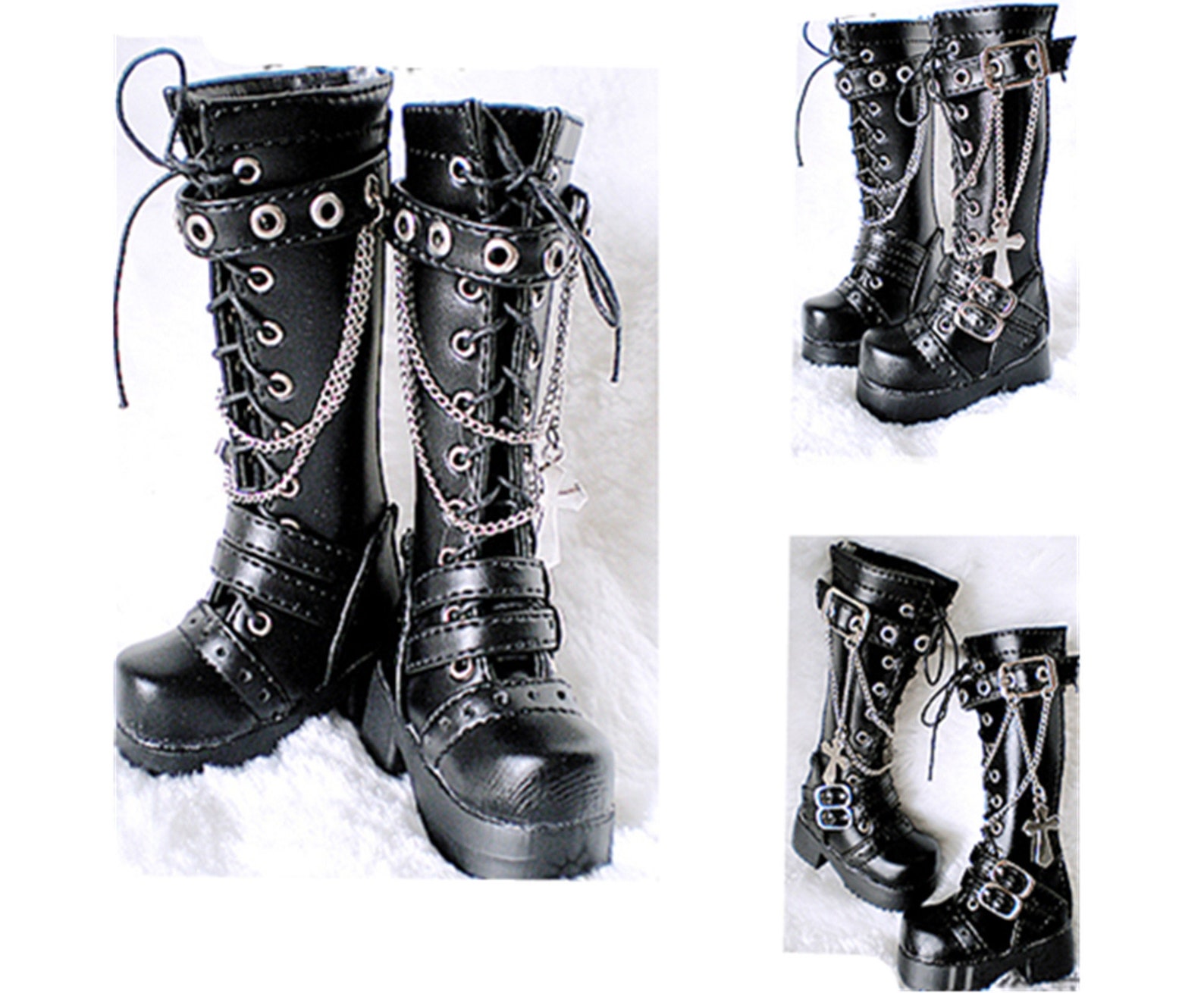 Punk Leather BJD Doll Boots: White or Black, 1/3, 1/4, Uncle Size - Etsy