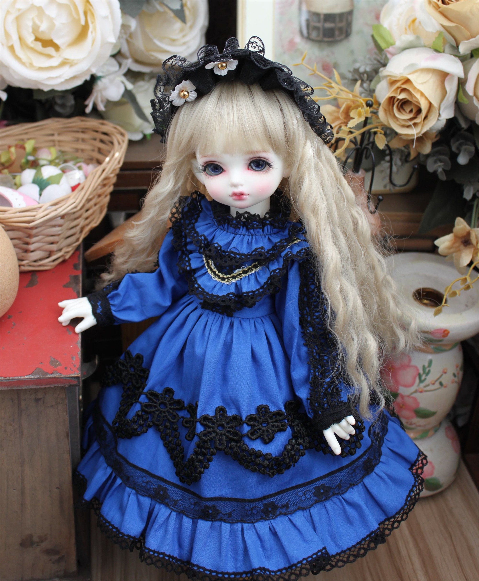 Blue Bjd Dress Full Set BJD Doll Clothes SD Dress & Headdress - Etsy