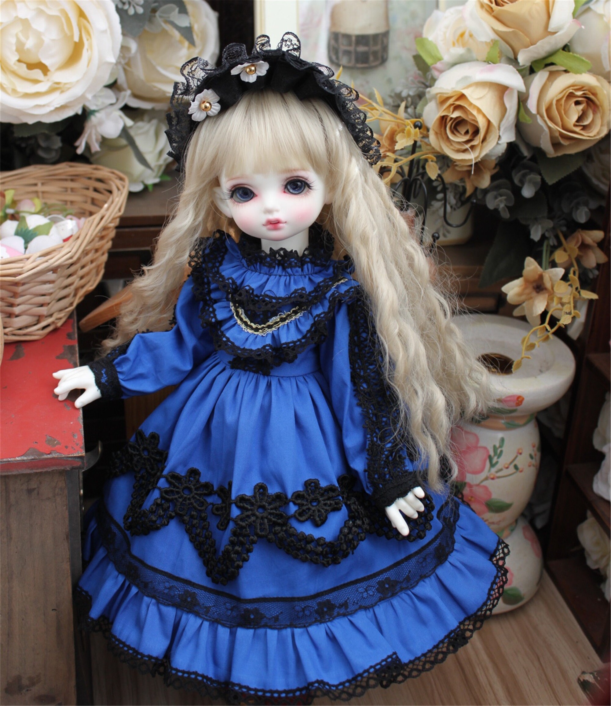 Blue Bjd Dress Full Set BJD Doll Clothes SD Dress & Headdress - Etsy