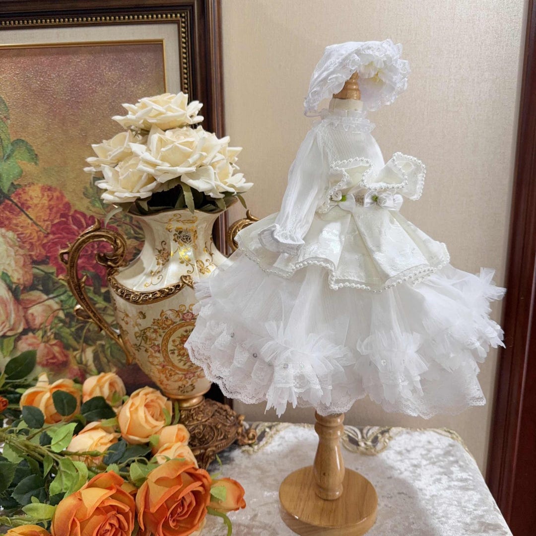Personalized BJD Princess Ball Gown: White Bow Doll Dress + Headwear ...