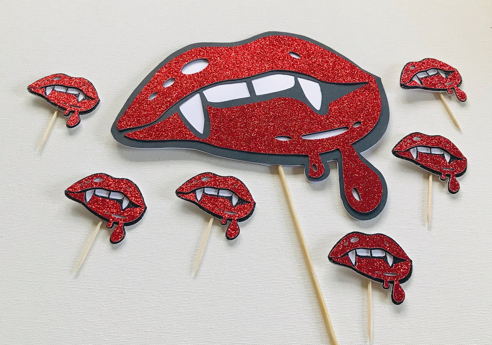 Vampire Lips Cupcake Toppers Halloween Cupcake Topper | Etsy
