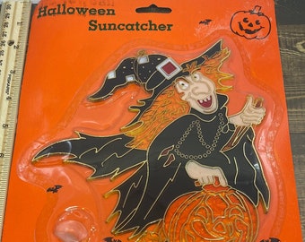 Black Cat Pumpkin Suncatcher/jack O' Lantern Cat Suncatcher, Vintage ...