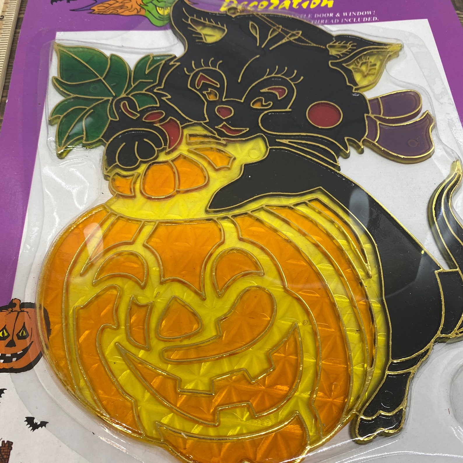 Black Cat Pumpkin Suncatcher/jack O' Lantern Cat Suncatcher, Vintage ...