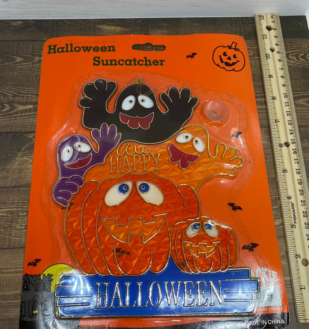 Jack O' Lantern/ghosts Suncatcher, Pumpkins/ghost Suncatcher, Vintage ...