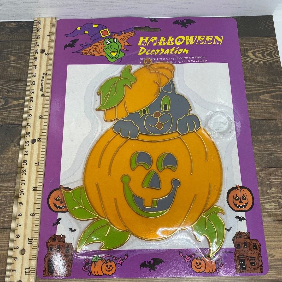 Pumpkin Cat Suncatcher/jack O' Lantern Cat Suncatcher, Vintage ...