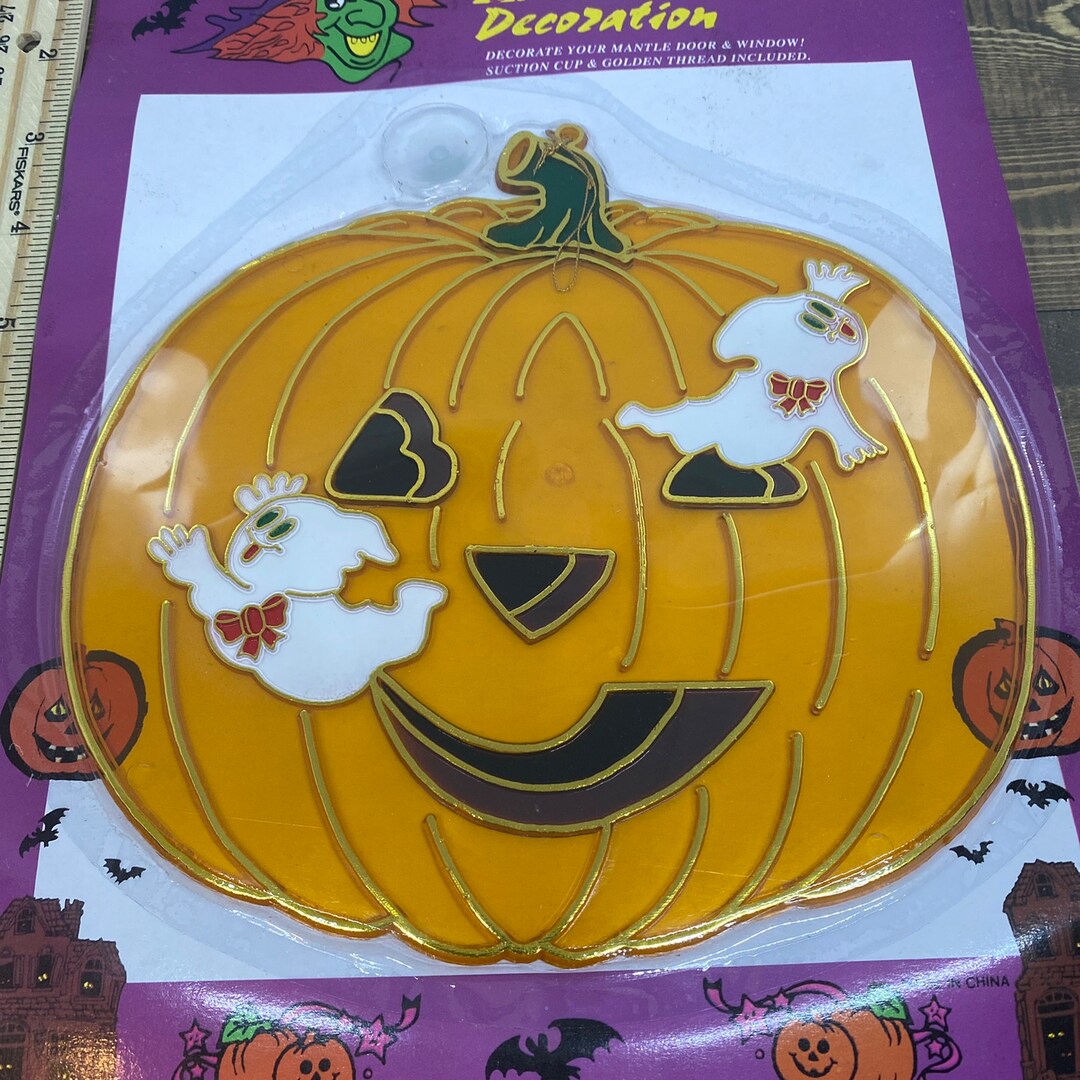 Pumpkin Suncatcher/jack O' Lantern Ghosts Suncatcher, Vintage Halloween ...