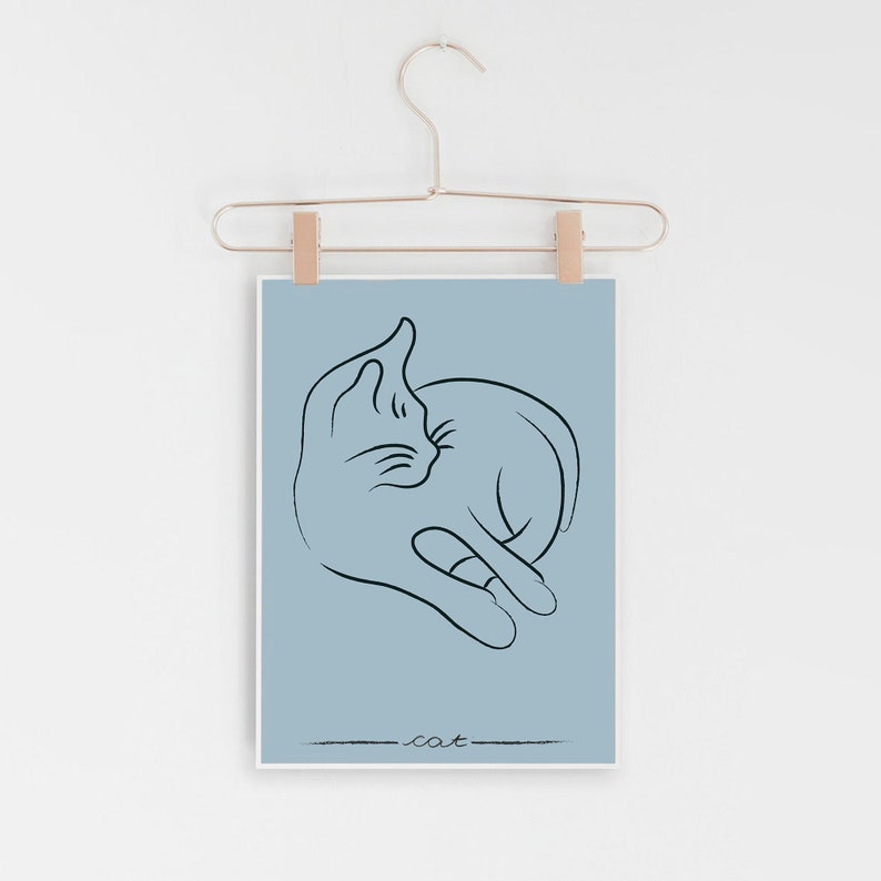 Hand Drawn Cat Line Work Poster Artwork - Etsy
