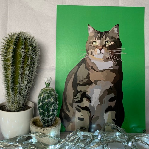 Set of 6 or 12 Handmade Blank Tabby Cat Print Note Cards | Etsy