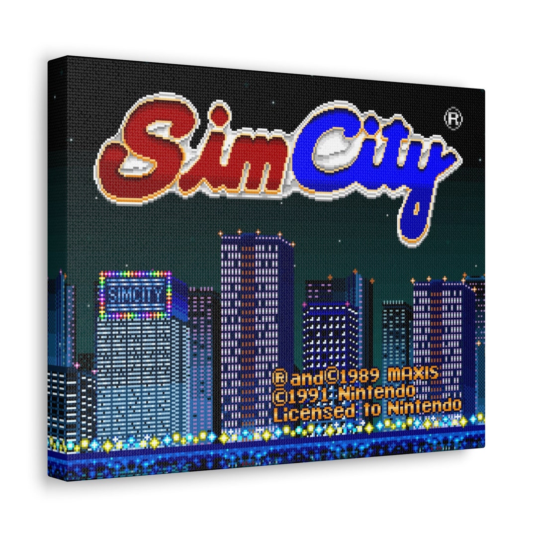 Old School City Building Simulation Retro Gaming Wall Art Canvas - Etsy