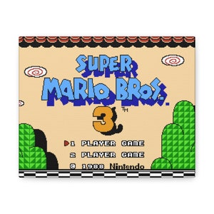 Super Mario Bros 3 NES Classic Retro Gaming Pixel Title Screen Wall Art ...