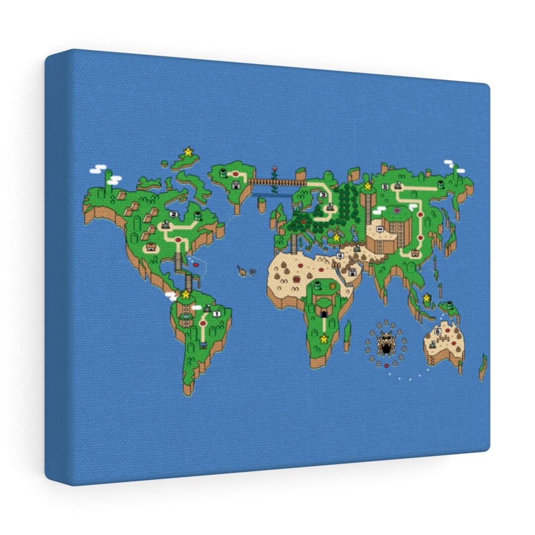Super Mario World Map Shaped as Continents Classic Gaming Wall Art ...
