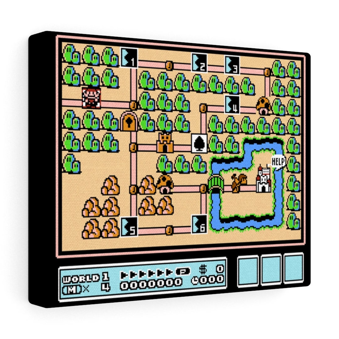 Super Mario Bros 3 World 1 Map Retro Gaming Classic Wall Art Canvas ...