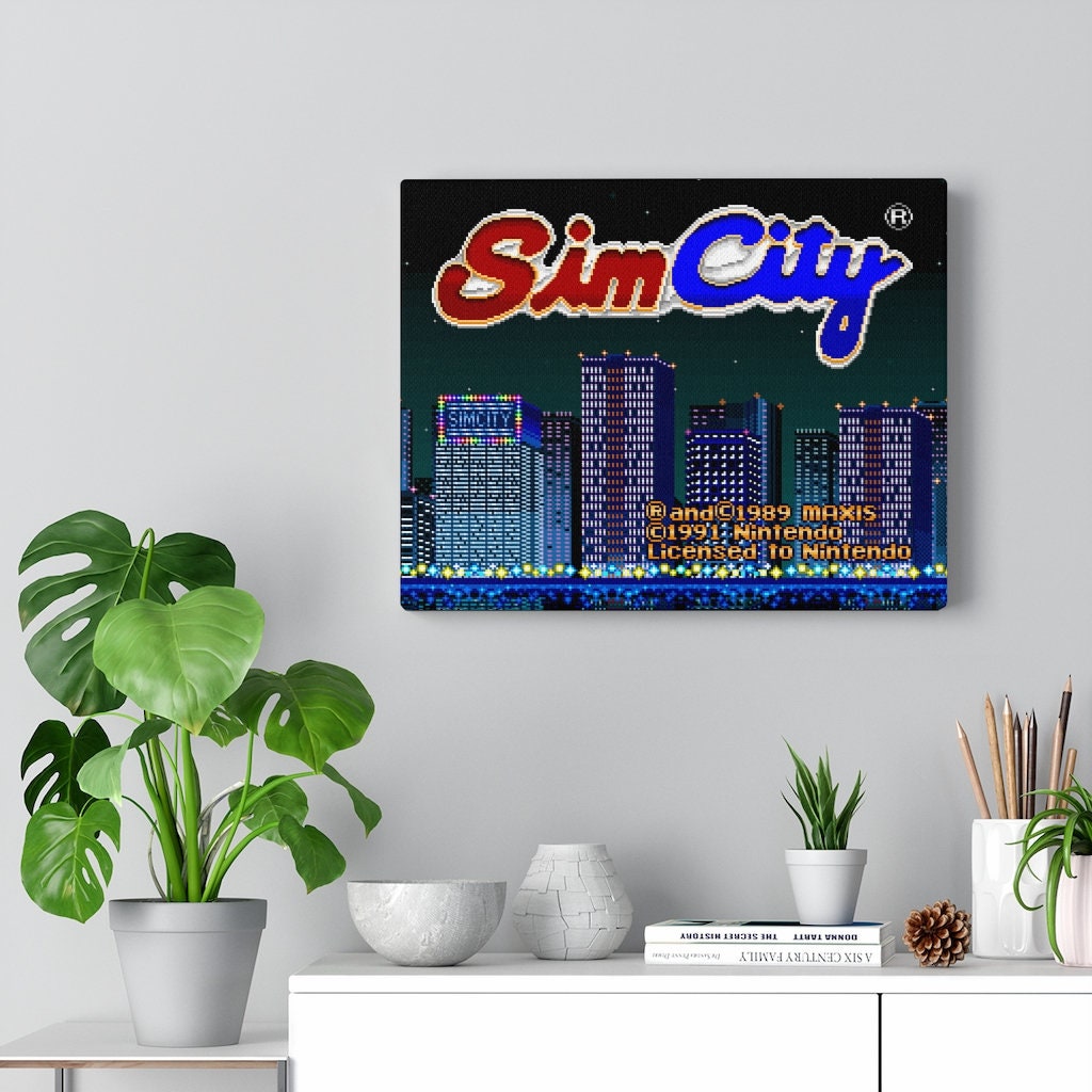 Old School City Building Simulation Retro Gaming Wall Art Canvas - Etsy