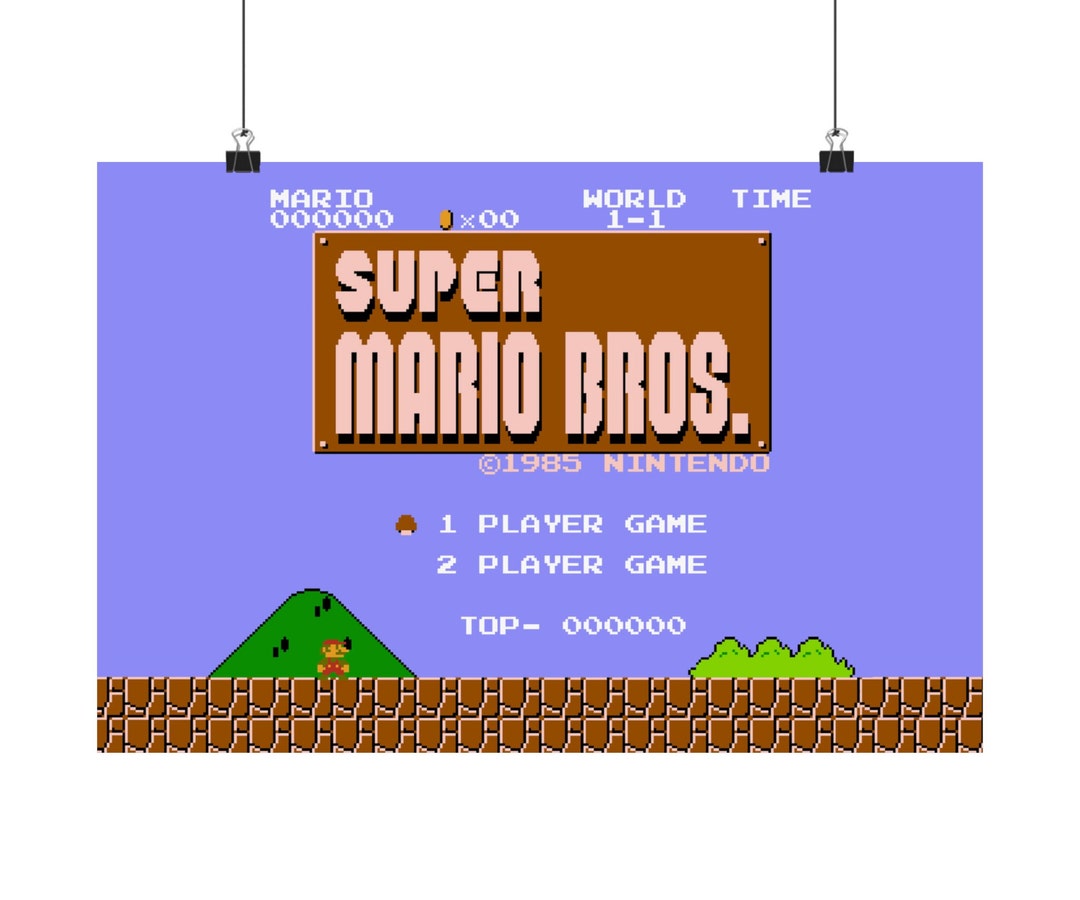 Super Mario Bros. Retro Gaming Classic Title Screen Press Start Player ...